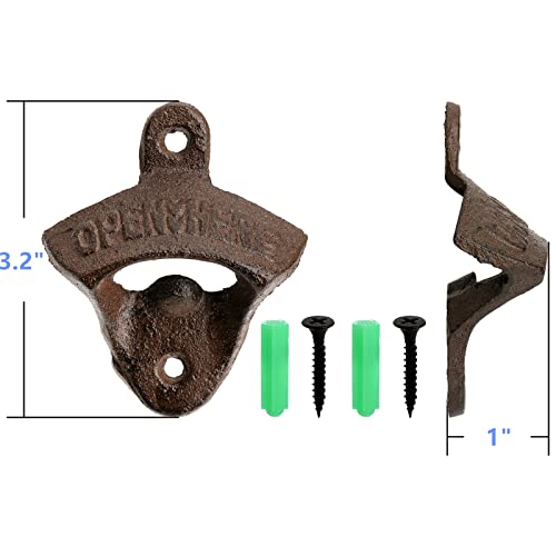 Tebery 12 Pack Cast Iron Wall Mounted Bottle Opener with Screws for Beer Cap Coke Bottle
