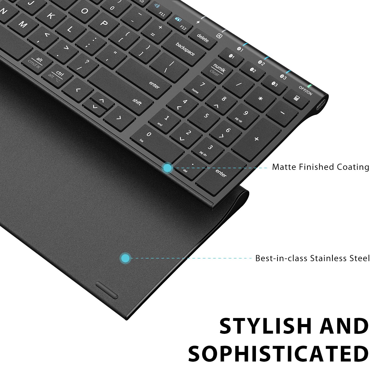iClever BK10 Bluetooth Keyboard, Universal Wireless Keyboard,Rechargeable Bluetooth 5.1 Multi Device Keyboard with Number Pad Full Size Stable Connection for Windows, iOS, Android, Mac
