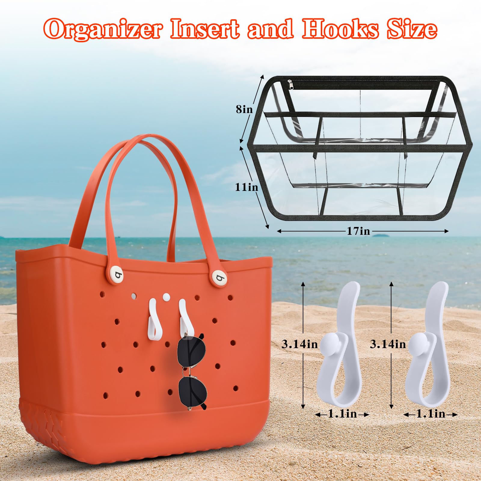 Muswelf New Clear Waterproof Insert for Bogg Bag XL, No Installation Accessories for Bogg Bag, Beach Bag Organizer/Divider and Hooks to Organizing Your Bag