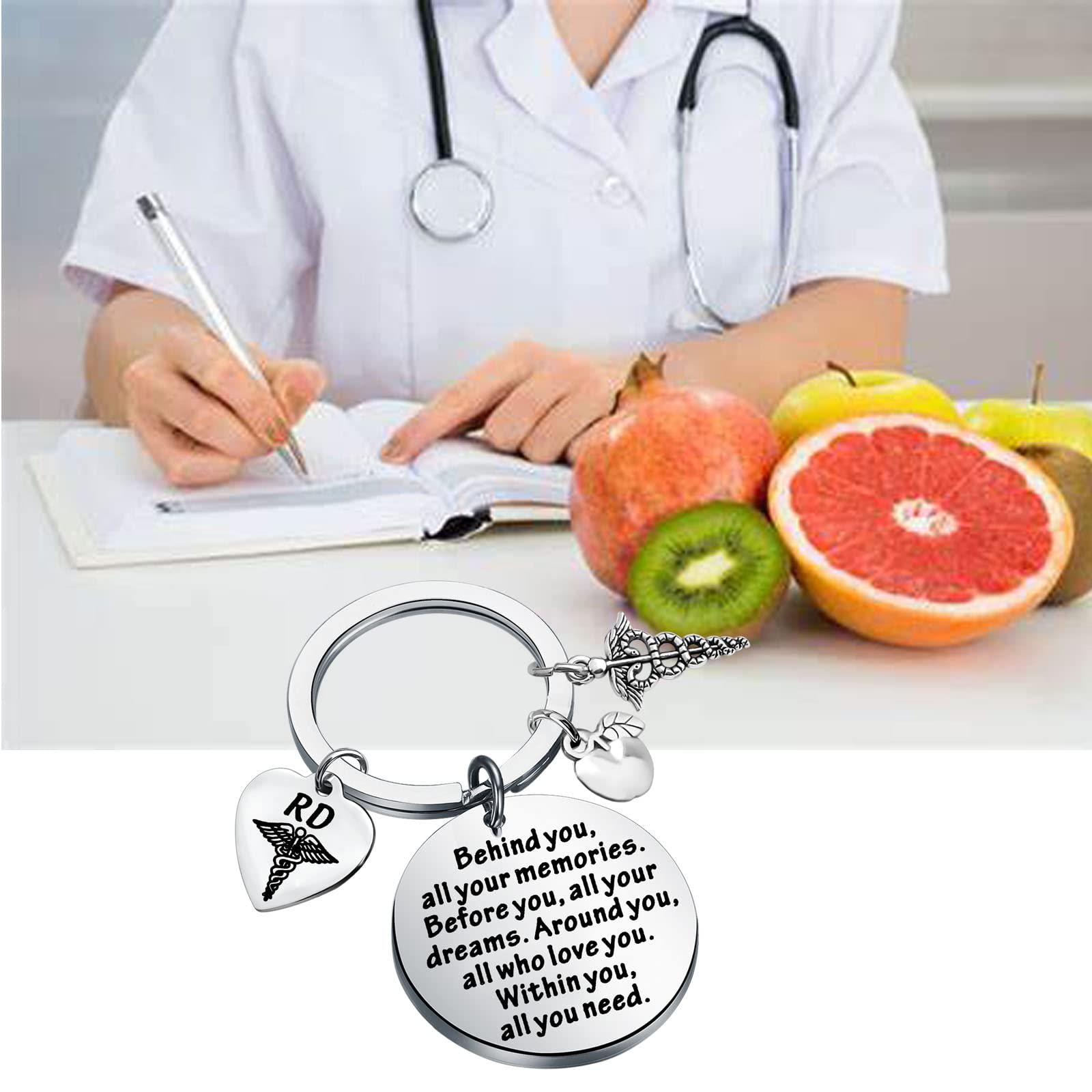 FEELMEM RD Keychain Registered Dietitian Gift Nutritionist Gift Behind You All Your Memories Keychain Nutrition Student Graduation Gifts (RD-ky)