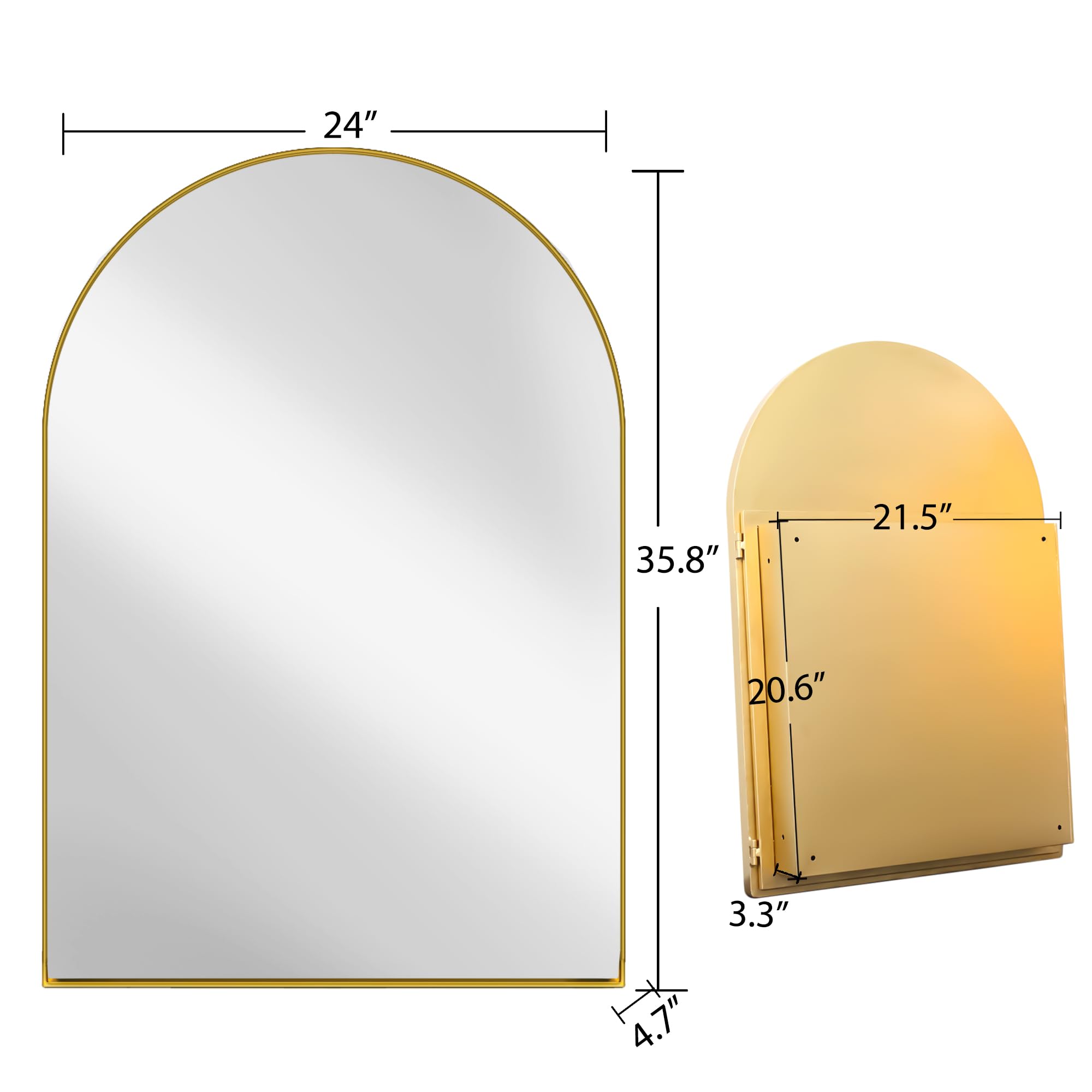 roomfitters 24x36 Arched Recessed Medicine Cabinet, Metal Framed Storage Cabinet with Mirror for Bathroom, Matte Black