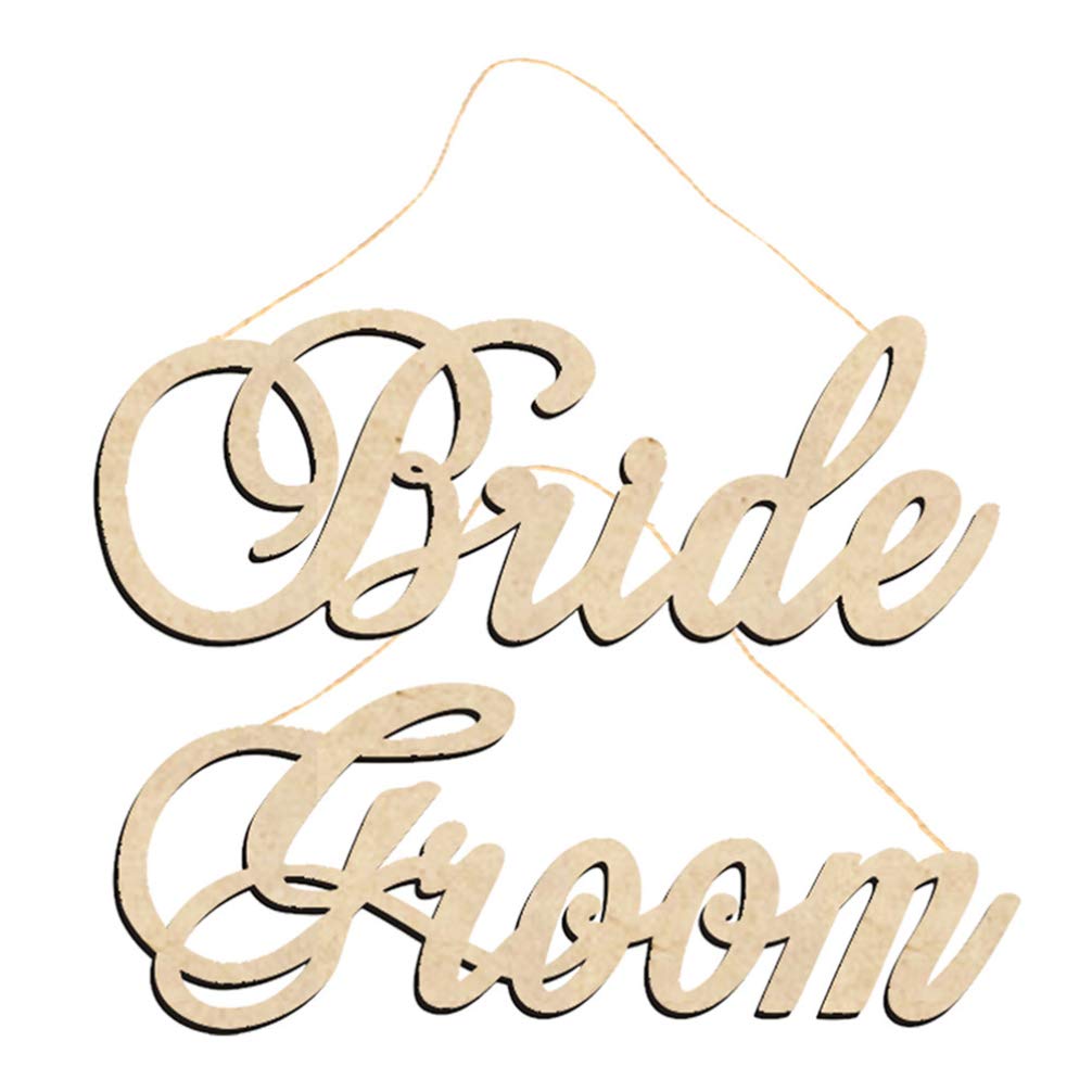 TOYANDONA Bride to be Sign 2pcs Wedding Chair Banner Bride Groom Wood Sign Letter Wall Hanging Decoration Wedding Photo Booth Prop Anniversary Party Decor Supplies Beige Bride and Groom Chair Signs