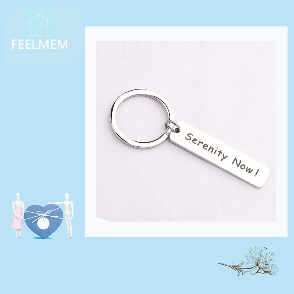 FEELMEM Relaxing Handstamped Key Chain Serenity Now Keyring Gift for Best Friend Family Jewelry (Silver)
