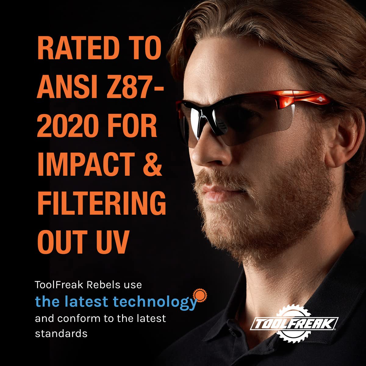 ToolFreak Rebel Safety Glasses - Light Grey - Lens Designed for Both Indoor & Outdoor Use - UV Protection, ANSI Z87-2020 Rated, Distortion-Free & Anti-Fog Coating - Hard Case & Cloth