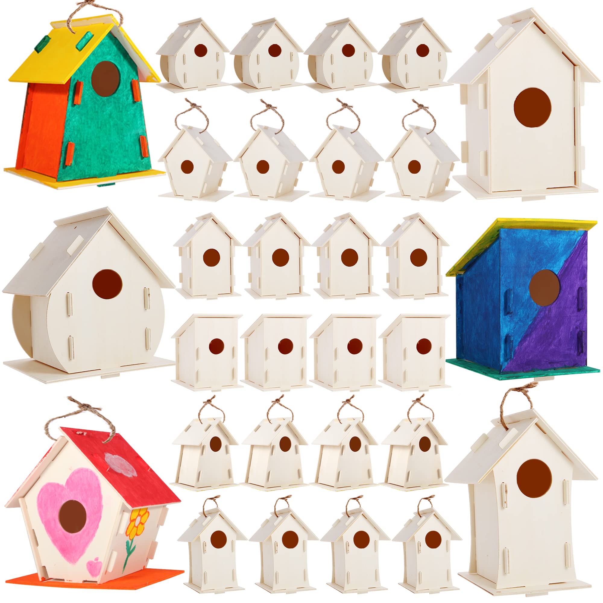 ILHSTY 18 Pack Large Paintable DIY Wooden Bird Houses Kits for Kids, Kids Crafts Wood Houses for Crafts Class Parties Birthday, DIY Crafts and Art Birdhouse Kits for Children to Build and Design(18)