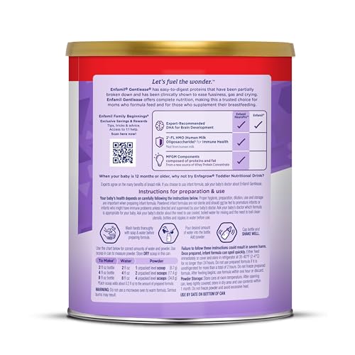 Enfamil Gentlease Baby Formula, Reduces Fussiness, Gas, Crying and Spit-up in 24 hours, DHA & Choline to support Brain development, Powder Can, 27.7 Oz