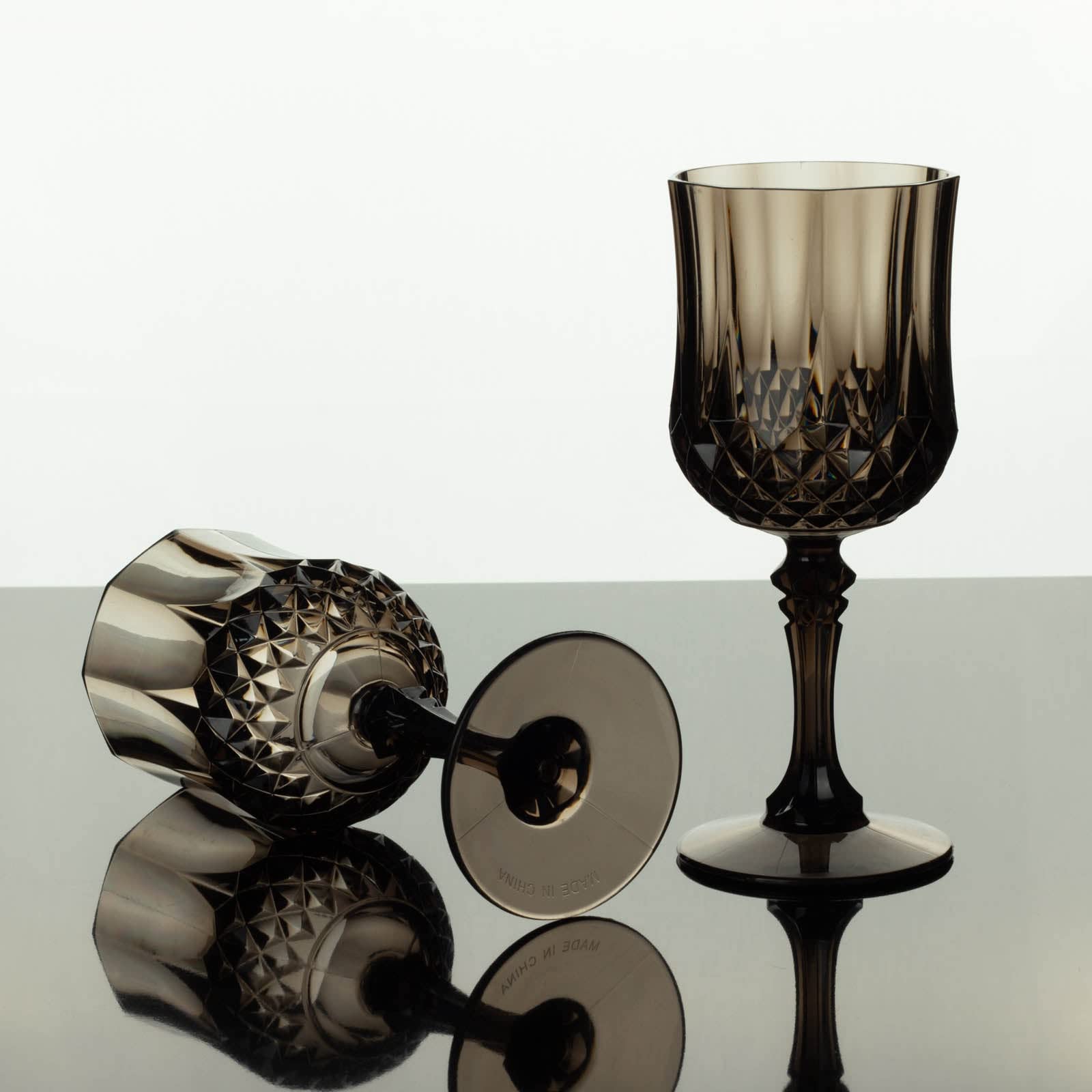 Efavormart 6 Pack | 8oz Black Crystal Cut Reusable Plastic Wine Glasses, Disposable Cocktail Goblets