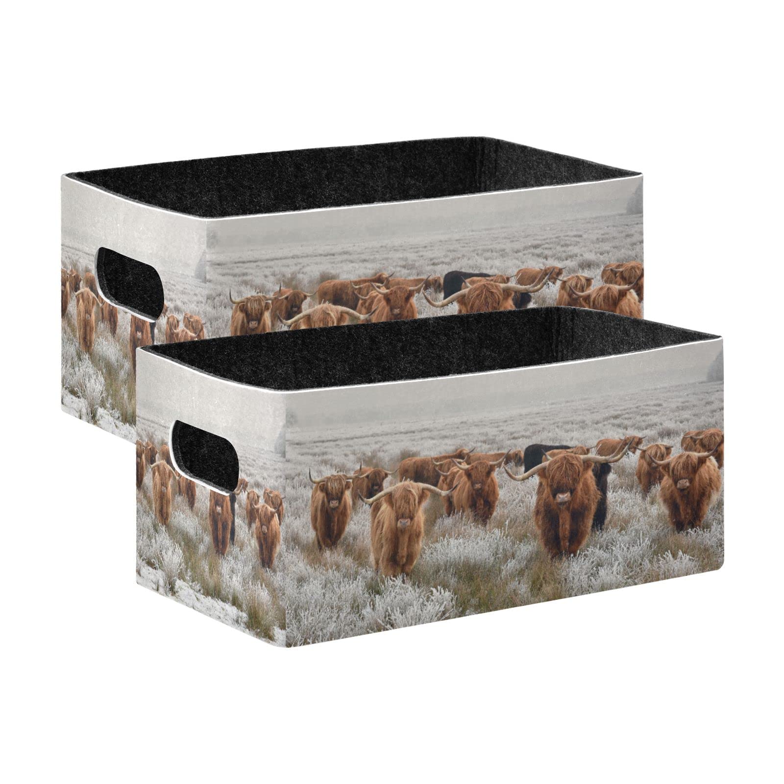 Kcldeci Reddish Brown Scottish Highland Cow Storage Bins Baskets for Organizing, Sturdy Storage Basket Foldable Storage Baskets for Shelves Closet Nursery Toy