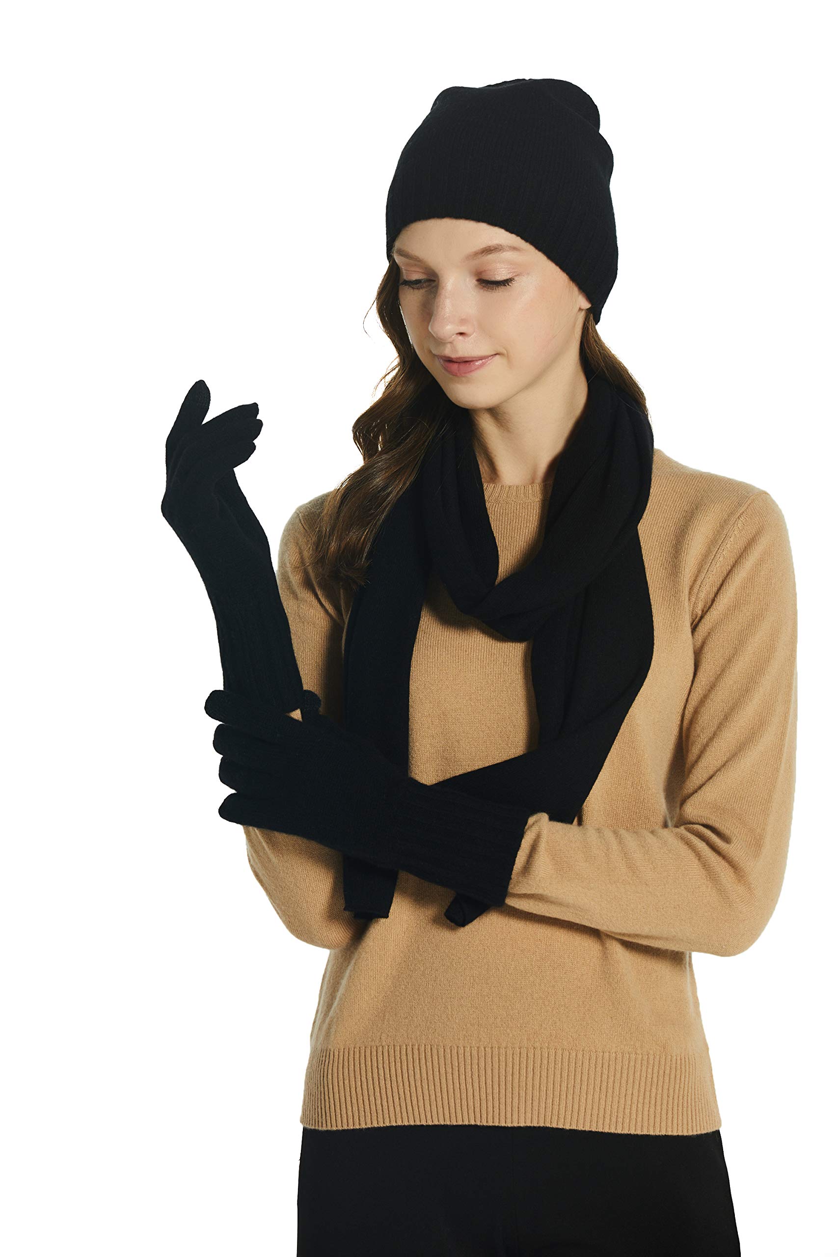EURKEA Women’s 100% Pure Cashmere Scarf, Gloves, Beanie Hat Gift Box Set
