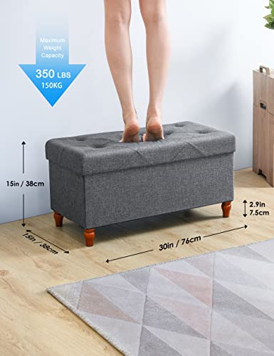 Nicehill Storage Ottoman with Wooden Legs, Nicehill Ottoman with Storage for Living Room, Folding Storage Ottoman Bench for Bedroom, Ottoman Foot Rest Stool, Linen Fabric Dark Grey 30" Ottoman