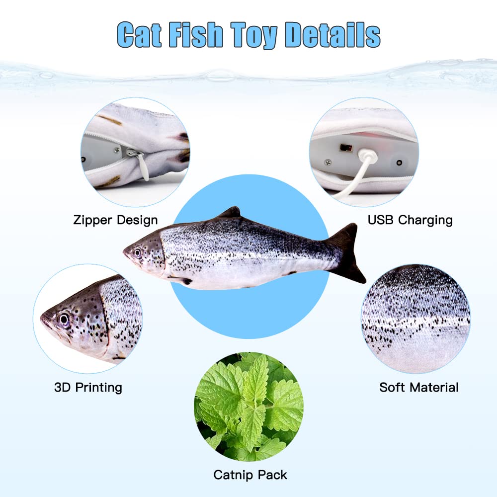 TOOGE 2 Pack 11" Floppy Fish Cat Toys with SilverVine and Catnip for Indoor Cats Interactive Flopping Fish Cat Kicker Catnip Toys for Cats Puppy Small Dogs