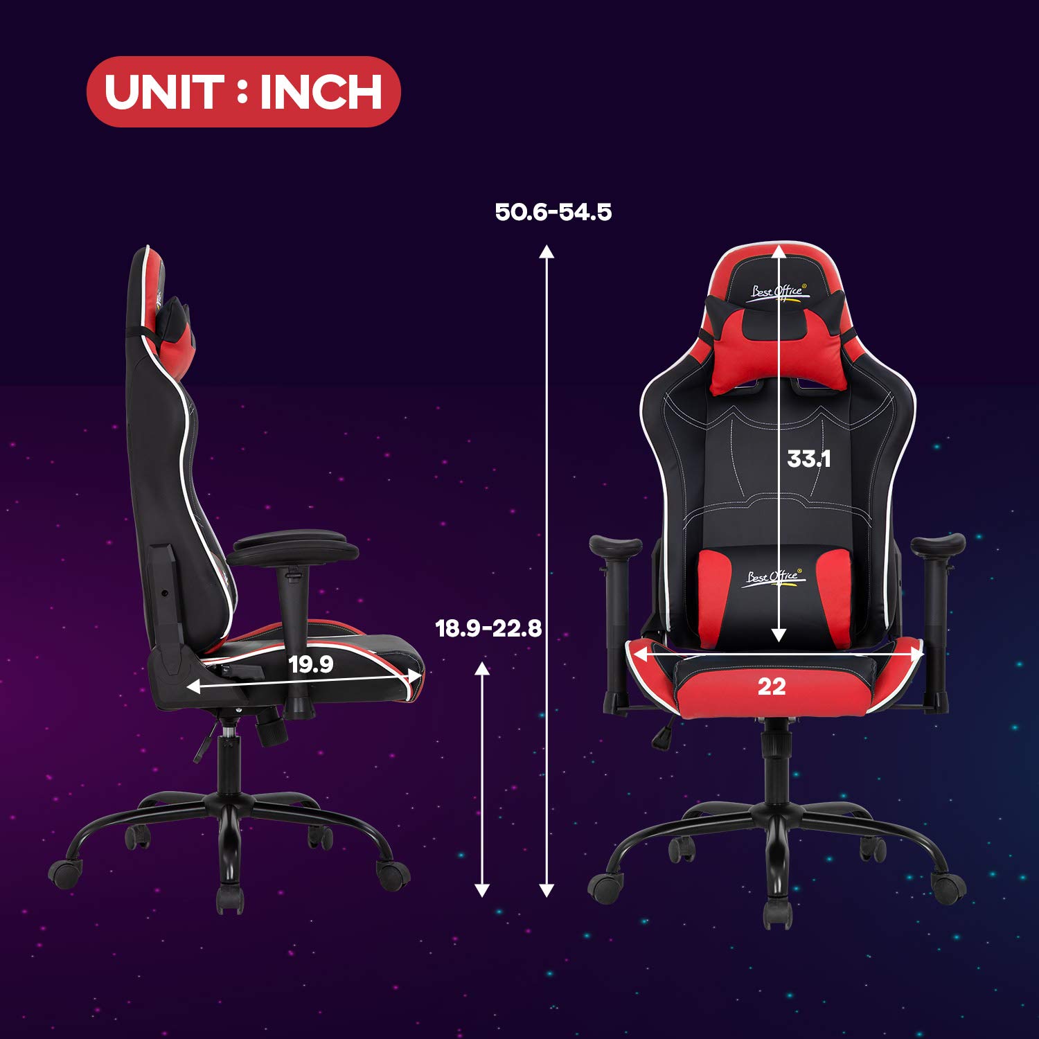 Gaming Chair Racing Chair Computer Chair with Lumbar Support Headrest Armrest PC Rolling Swivel Desk Chair Task Ergonomic PU Leather E-Sports Adjustable Office Chair(Red)