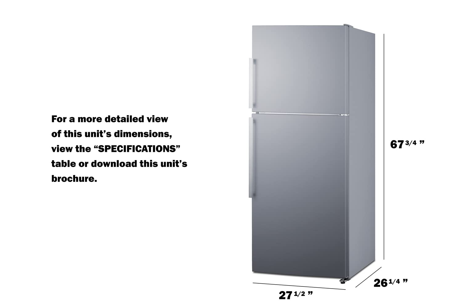 Summit Appliance FF1513SS 28" Wide Top Mount Refrigerator-Freezer, Interior LED Lighting, Digital Temperature Control, 13.63 cu.ft Capacity, Frost-free, Open Door Alarm, Stainless Steel Exterior