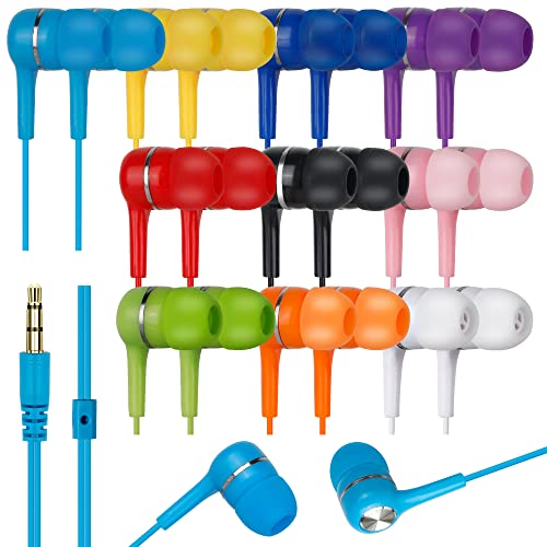 OSSZIT Earbuds Bulk 30 Pack,Wholesale Bulk Headphones Wired Earphones with 3.5 mm Jack Multi Colored Individually Bagged Perfect for Classroom Kids School Students Children and Adult