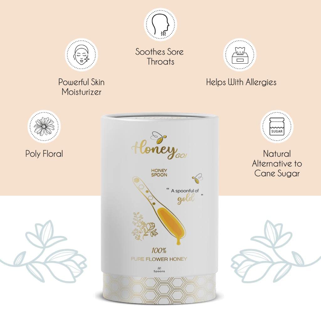 HoneyGo Luxury Hive Wild Flower Honey Spoons | Safe Sealed - From Turkish Beekeepers with Premium, Natural Flavors - Non-GMO Honey all ages,30 Spoons