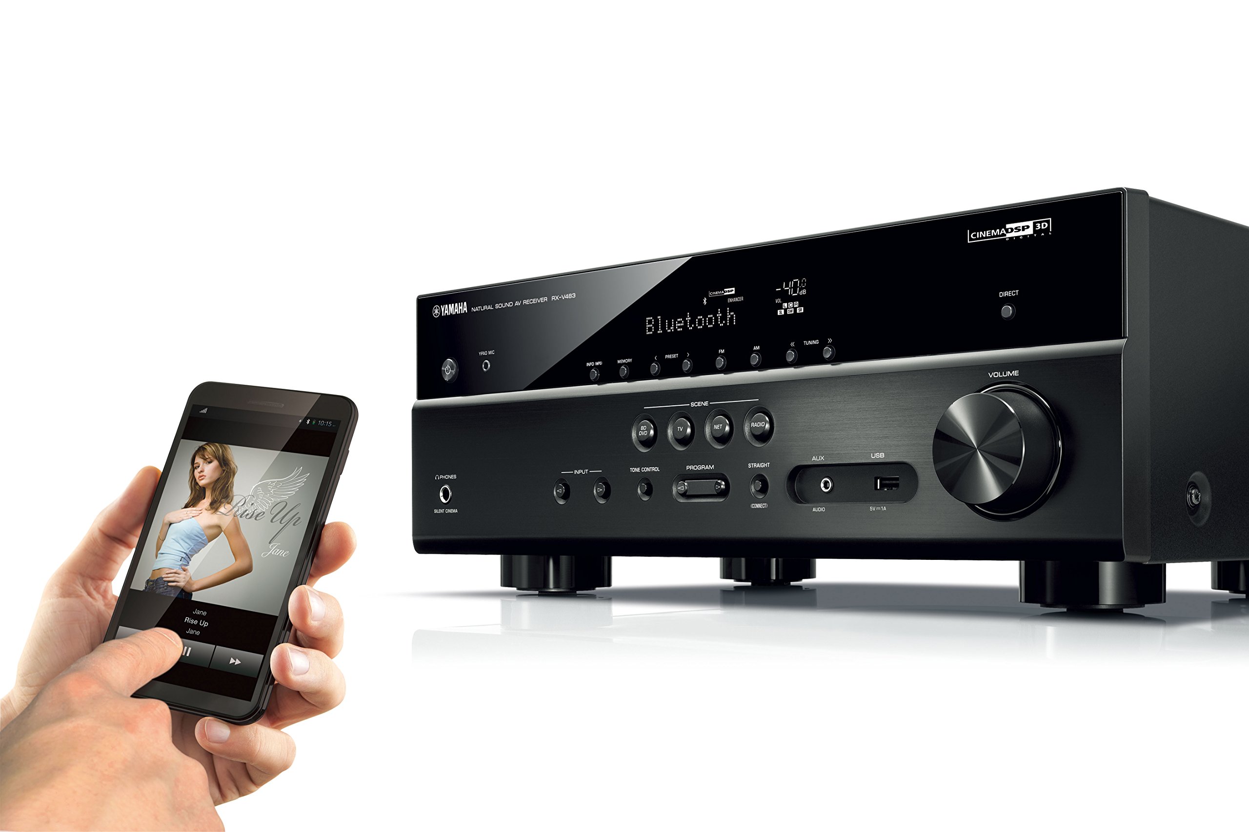 Yamaha RX-V483BL 5.1-Channel 4K Ultra HD MusicCast AV Receiver, Works with Alexa
