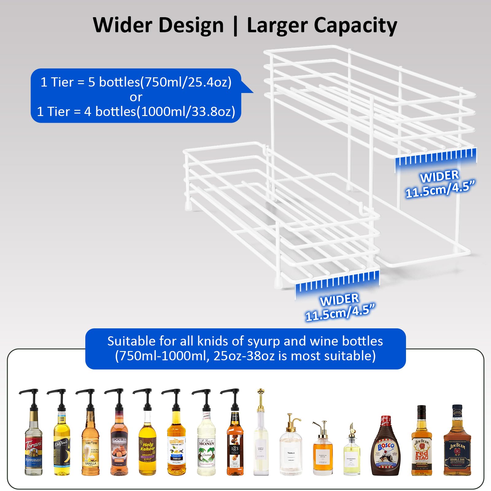eipizx Coffee Syrup Organizer 2 Tier Syrup Bottle Holder Rack for Coffee Bar 10 Bottles White Wine Bottle Rack Coffee Syrup Stand Shelf for Syrup, Wine, Coffee Bar Organizer for Kitchen Coffee Shop