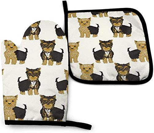 Honge Cute Yorkie Dog Pet Kitchen Waterproof Heat Resistant Oven Mitts and Potholders for BBQ Cooking Grilling