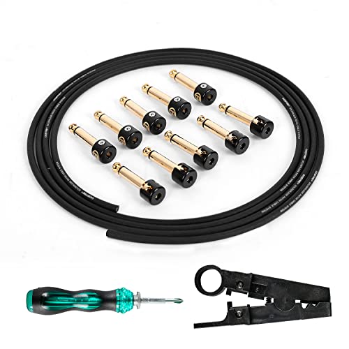 Ghost Fire Solderless Pedalboard Cable Kit - No Cable Stripping Required,6.5ft Cable & 10 Nickel Plated Copper Tip Connectors for Guitar Effects & Pedal Board,with Cutter, Bolt Driver (SP-02)