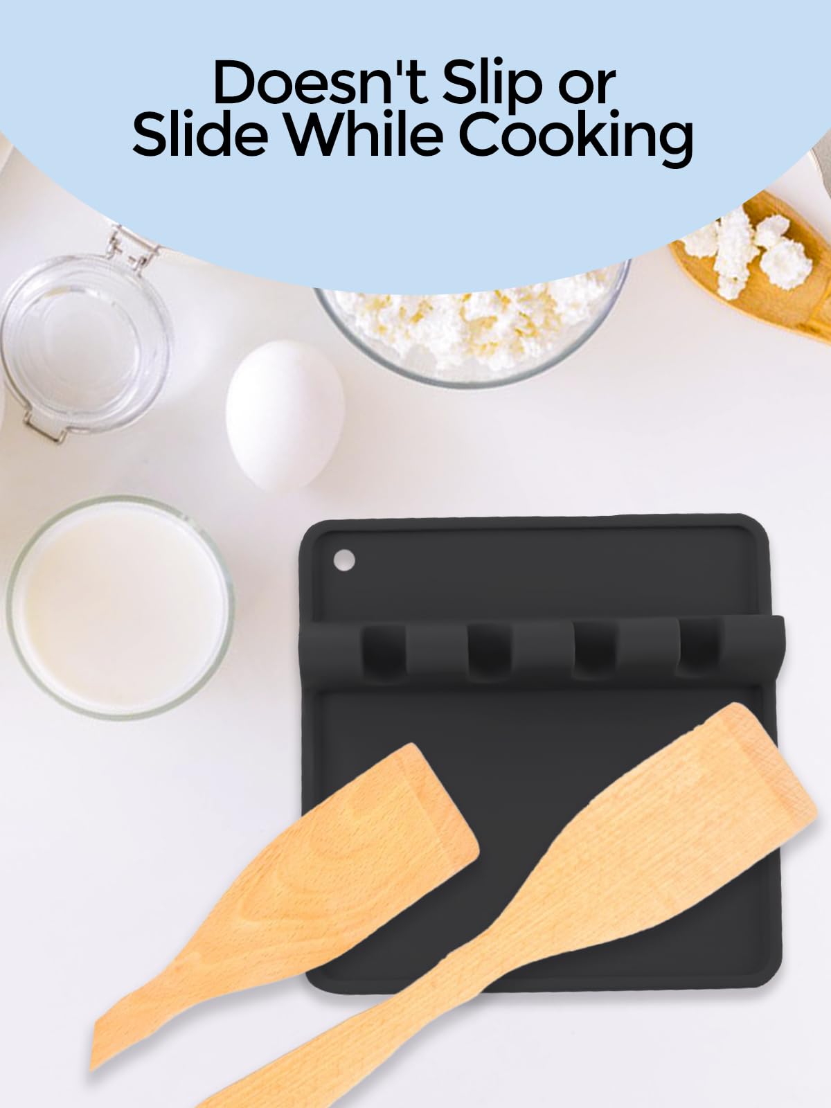 Silicone Spoon Rest with Drip Pad for Stove Top(2PCS), Large Utensil Rest for Multiple Utensils, Heat-Resistant & Dishwasher Safe Kitchen Utensil Holder for Spatula, Ladle, Kitchen Gadgets (Black)