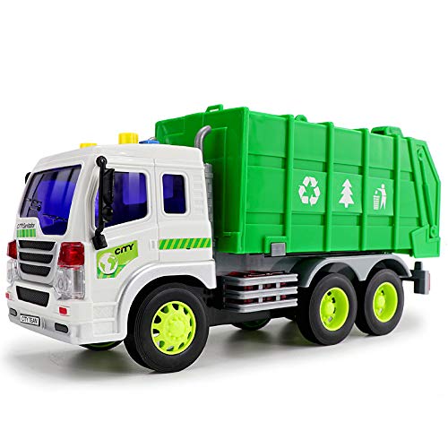 FEROXO Friction Powered Garbage Truck Toys 1:16 Toy Vehicle with Lights and Sounds for Kids