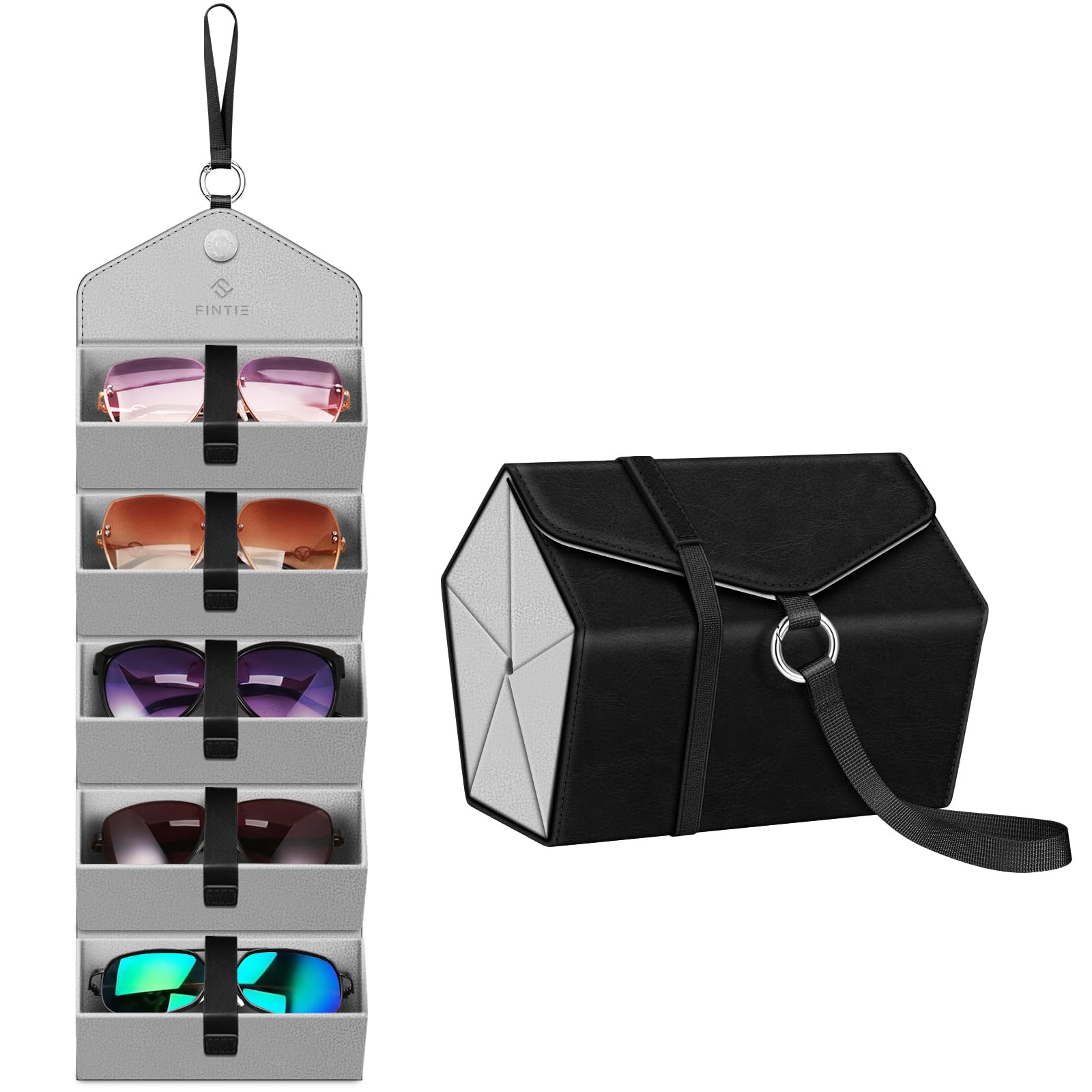 Fintie Sunglasses Organizer Travel Case, 5 Slot Foldable Eyeglasses Holder Box Eyewear Storage, Vintage Black
