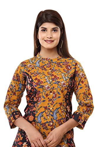 Vihaan IMPEX Yellow Floral Printed Hot Tunic Casual Kurti Top for Women Shirt for Ladies
