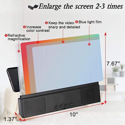 ELECTRIC GIANT 12" 3D Cell Phone Screen Magnifier with Bluetooth Speakers HD Mobile Phone Stand with Screen Amplifier All Smartphones