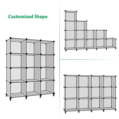 TomCare Cube Storage Organizer 12-Cube Closet Storage Shelves Cube Organizer Cube Shelf Storage Cubes Plastic Bookshelf Bookcase DIY Square Closet Cabinet Organizers Shelves for Bedroom Office, Grey