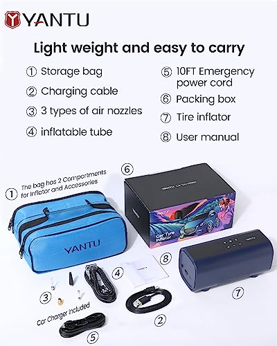 YANTU Cordless Tire Inflator Portable Air Compressor,12V Tire Pump Battery Powered, Dual Cylinder 2X Inflation, Air Pump for Inflatables with 8.3Inch Digital Large Screen for Off-Road/SUV/Pickup