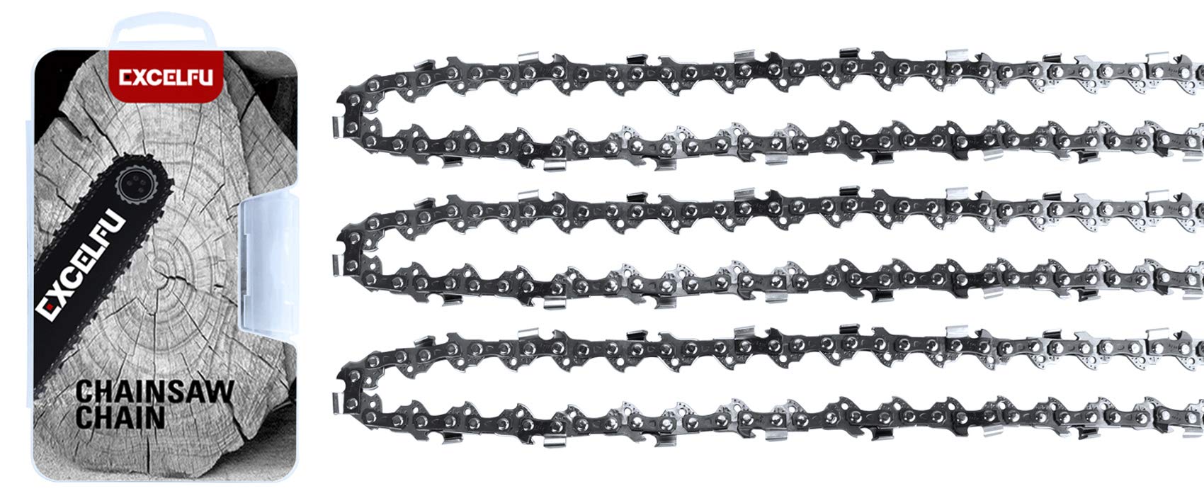 EXCELFU 3 Pack 18 inch Chainsaw Chains 3/8 LP .050 Inch 62 Drive Links fits Craftsman, Ryobi, Homelite, Poulan