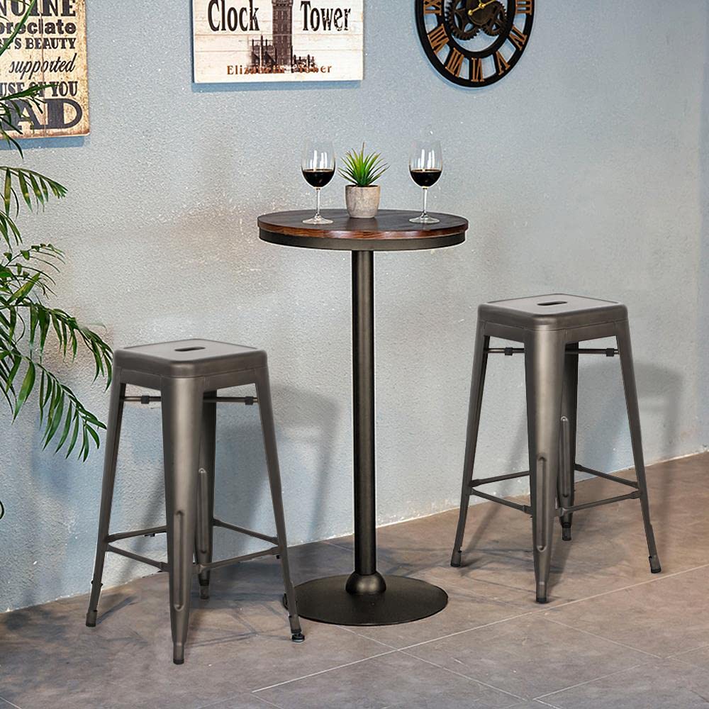 Topeakmart Metal Bar Stools 30 inches Set of 4 High Backless Counter Bar Stool Heavy Duty Indoor-Outdoor Stackable Chairs
