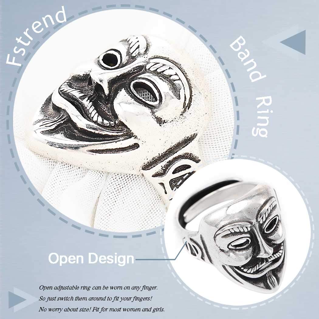 Fstrend Vintage Band Ring Silver V for Vendetta Women's Statement Ring Retro Stainless Steel Adjustable Open Rings Jewelry for Women and Men