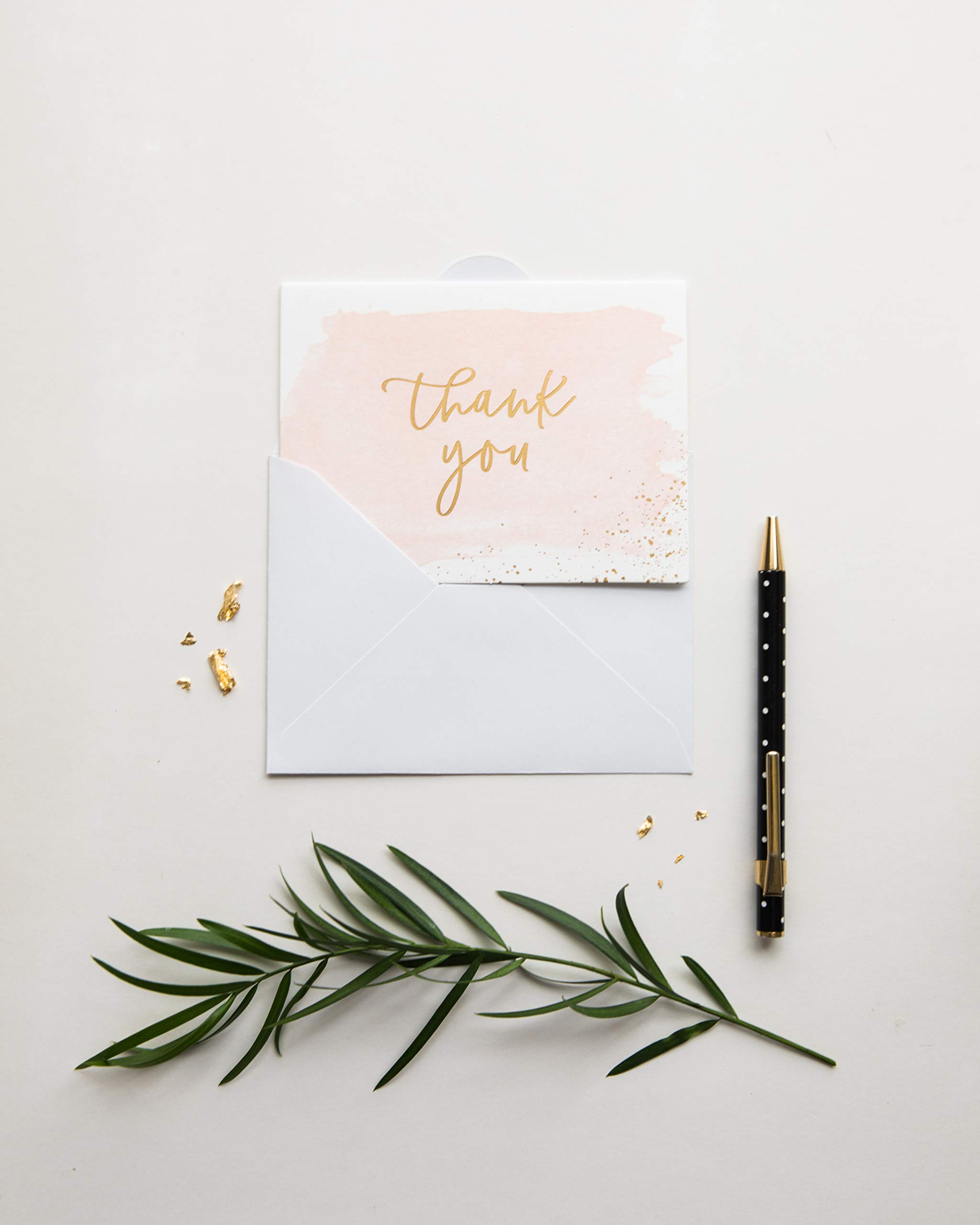 Thank You Cards | 48 Blank Gold Foil Watercolor- Baby & Bridal Shower, Graduation, Wedding