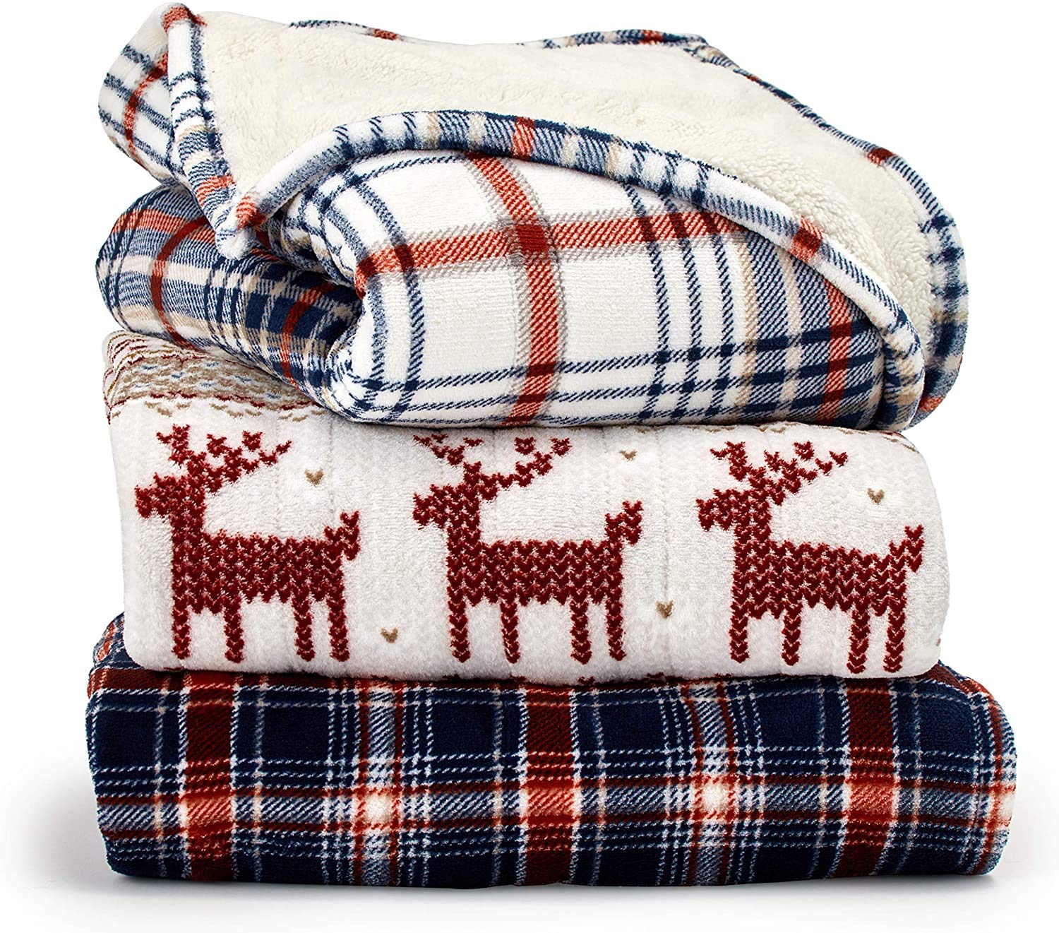 Eddie Bauer | Smart Heated Electric Throw Blanket - Reversible Sherpa - Wi-Fi Enabled - Compatible with Alexa, Google, iOS, Android - Plaid Blue