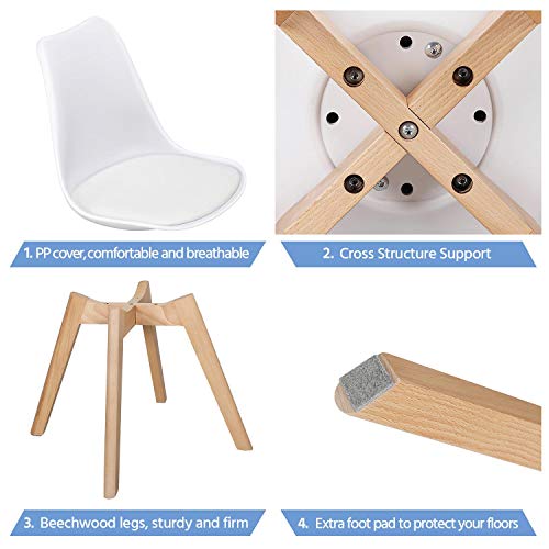 Yaheetech Chairs for Dining Room Dining Chairs DSW Chair Accent Chair with Beech Wood Legs Modern Mid Century Eiffel Inspired Chair Dining Room Chairs Set of 4 Kitchen Chairs White,4Pcs