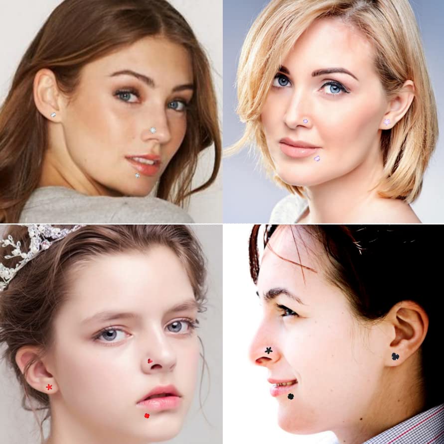 FLOGWE 16G Lip Ring Studs Heart Star CZ Forward Helix Earring Studs Piercing Cartilage Tragus Earring Studs Stainless Steel Medusa Labret Monroe Lip Rings Body-Piercing Studs for Women Men