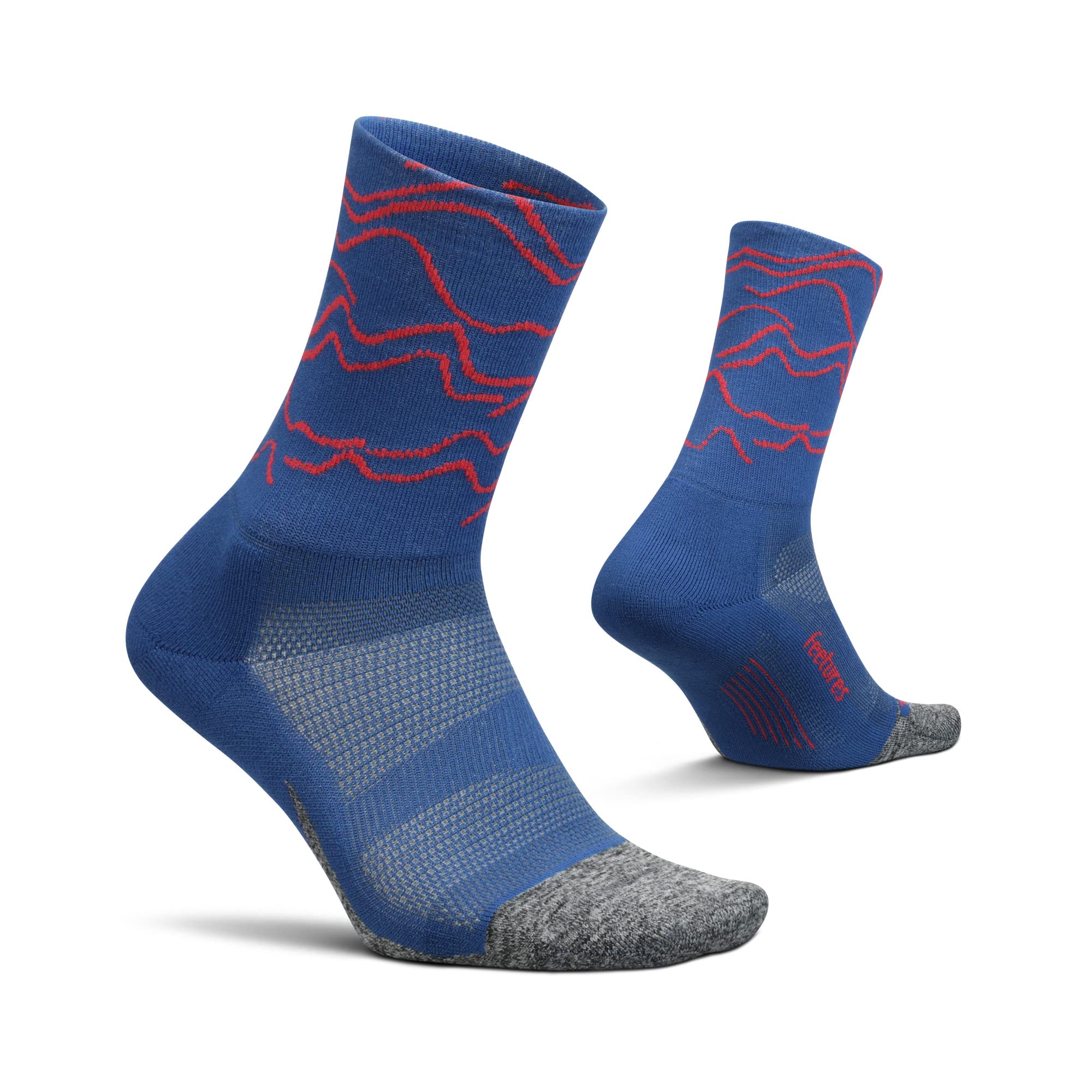Feetures Elite Ultra Light Cushion Mini Crew Sock - Sport Sock with Targeted Compression - Large, Rogue Blue (1 Pair)
