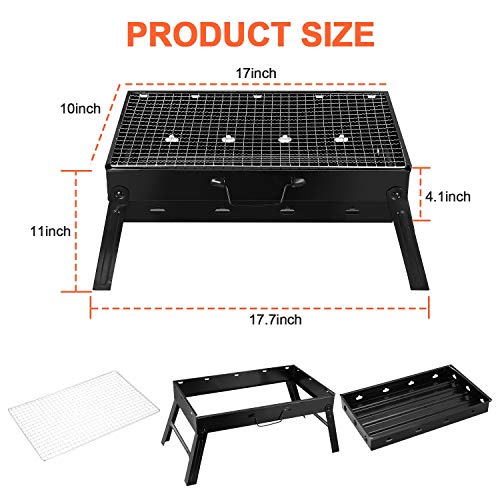 Portable BBQ Grill Folding Charcoal Grill, 17 * 10ββ Barbecue Area Stainless Grill, Lightweight Instant Smoker Grill, Small Grill, Table Top Grill for Outdoor Barbecues Camping Picnics Beach Party