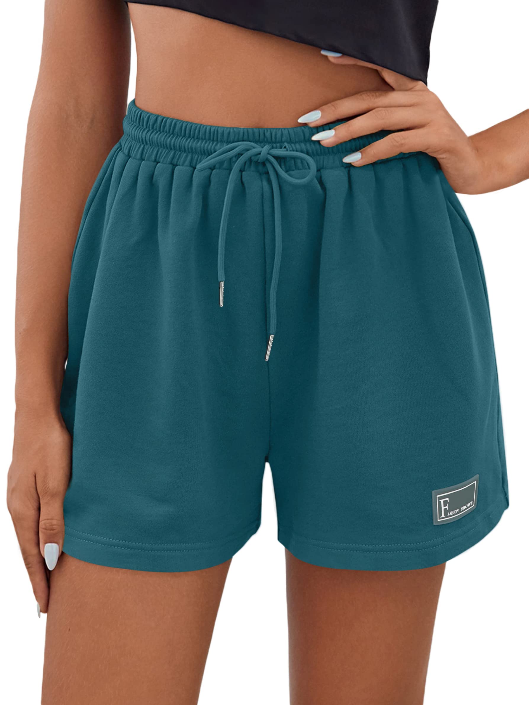 IMFASY Women Casual Fleece Sweat Shorts with Pockets and Drawstring Sweatpants for Workout Running Green