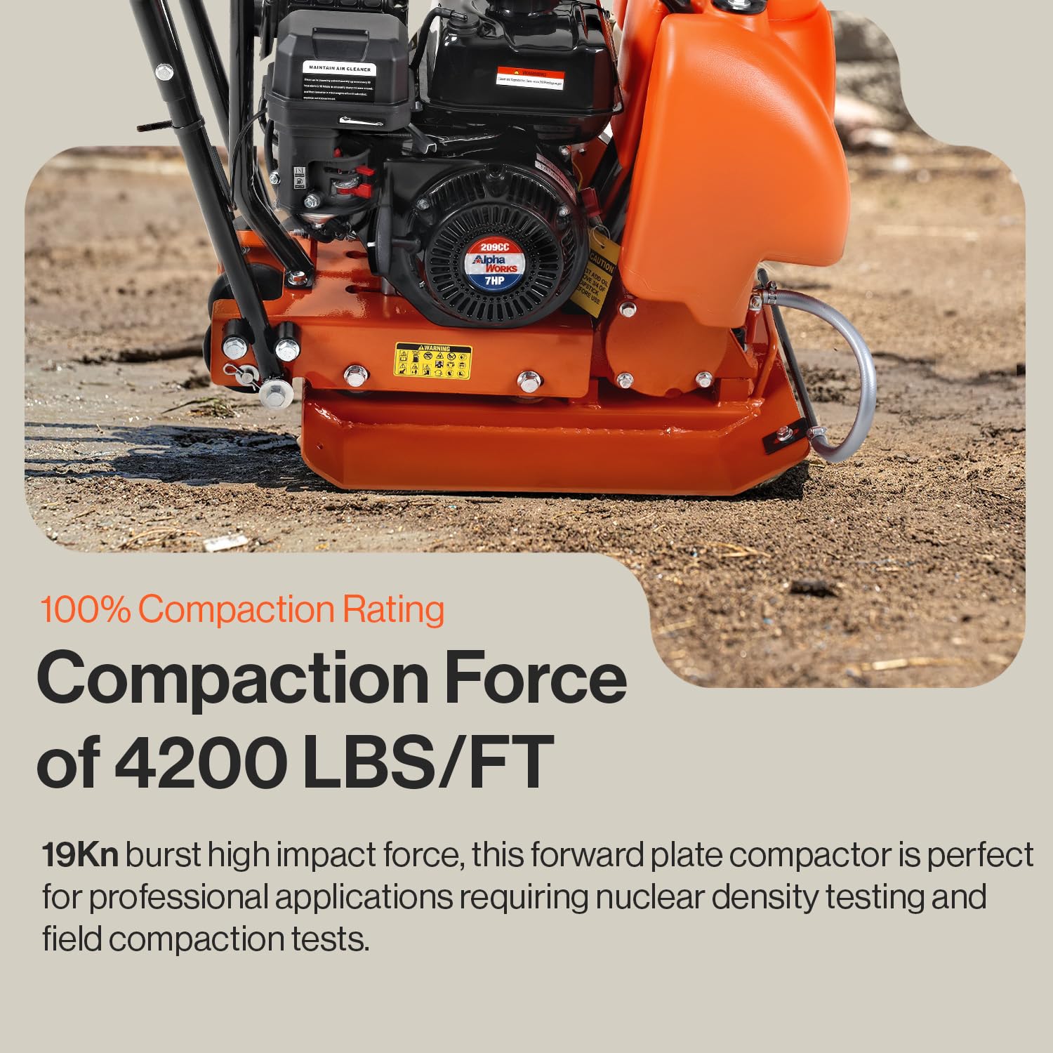 SuperHandy Plate Compactor with Water Tank - Enhanced for Dirt & Asphalt, 7HP 4-Stroke Engine, 5500VPM, 4200lbs Impact, 20x15 Inch Base