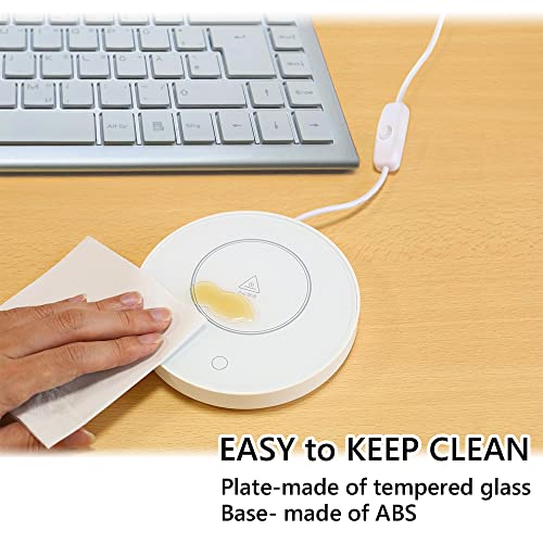 Japard Mug Warmer Coffee Mug Heater for Desk USB, Round Design, Heating Function 122 ℉ -140 ℉, Beverage Heater for Home, White, Drink Warmer for Desk USB