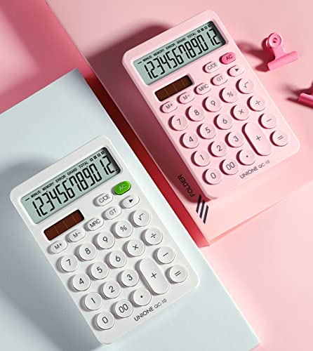 UNIONE Pink Calculator with a Bright LCD, Dual Power Handheld Desktop. Color. Business, Office, High School (4×6.6in)