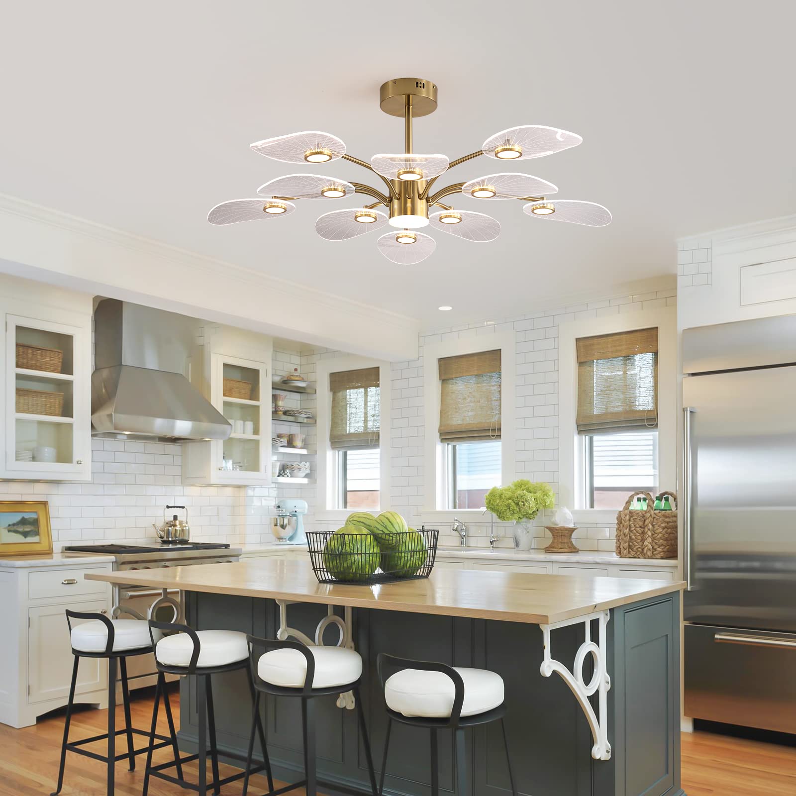 Ganeed Modern Sputnik Chandelier,56W Dimmable LED Pendant Light with 10 Lights,Gold Plating Branch Chandeliers Mid Century Hanging Light for Dining Room, Bedroom,Living Room,Kitchen,Hotel