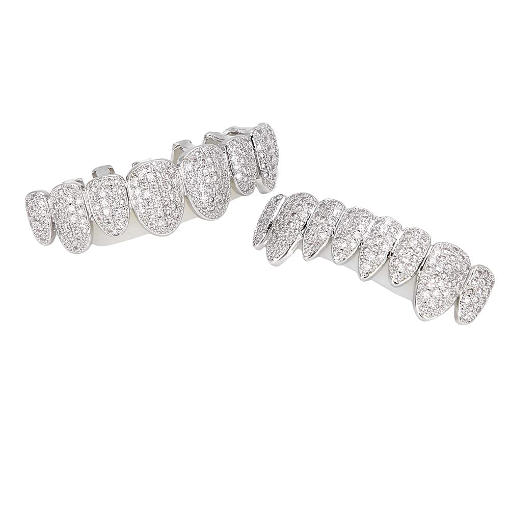 Grillz Teeth, Teeth Set Hip Hop Prop Teeth Accessory Decoration for Halloween Party Gift (Silver Suit)