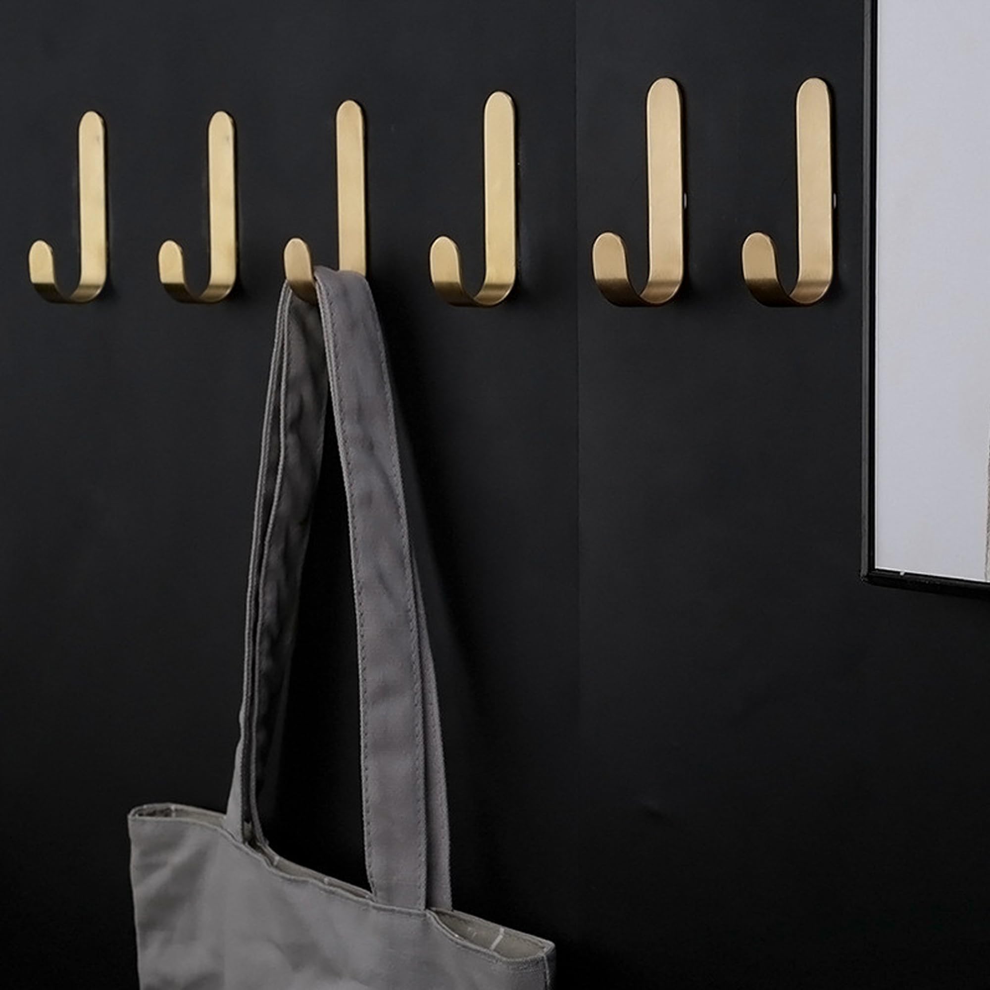 PHILIPCO - 6 Brass Bathroom Wall Hooks for Hanging Towels | Self Adhesive Wall Hooks for Shower Wall | Nailless Hooks for Shower Tile | Damage Free Hanging Hooks Multi Purpose [Stronger Adhesive]