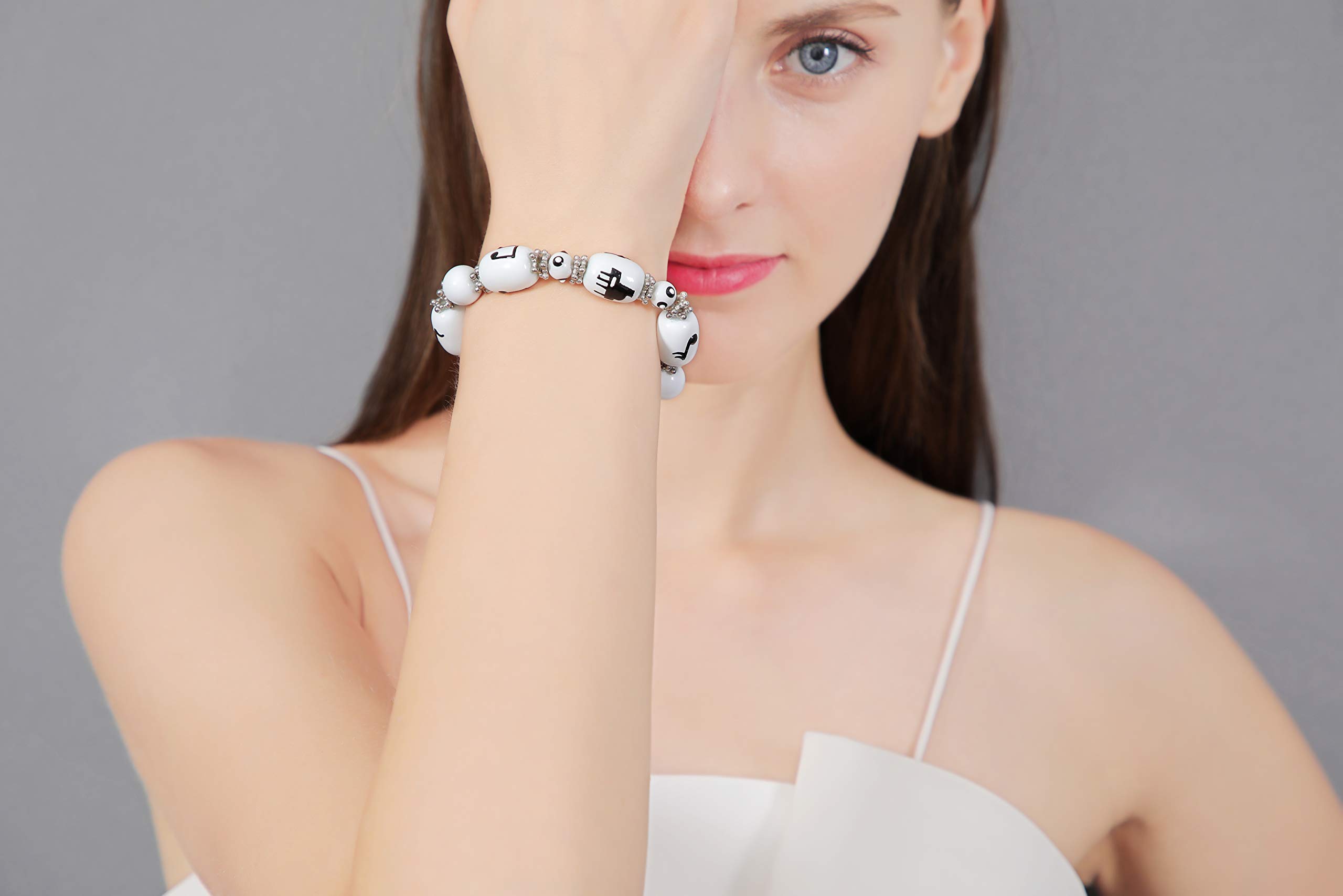 fiona Piano Music Notes Bracelet - Glass Beaded Strand, Hand-Painted Icon - Teacher Appreciation Gift, Women's Accessory
