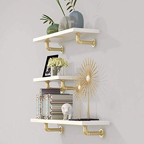 PIBM Stylish Simplicity Shelf Wall Mounted Floating Rack Shelves Industrial Wind Water Pipe Metal Solid Wood Show Bookshelf Kitchen Bathroom Store,7 Sizes, a , 60X20CM