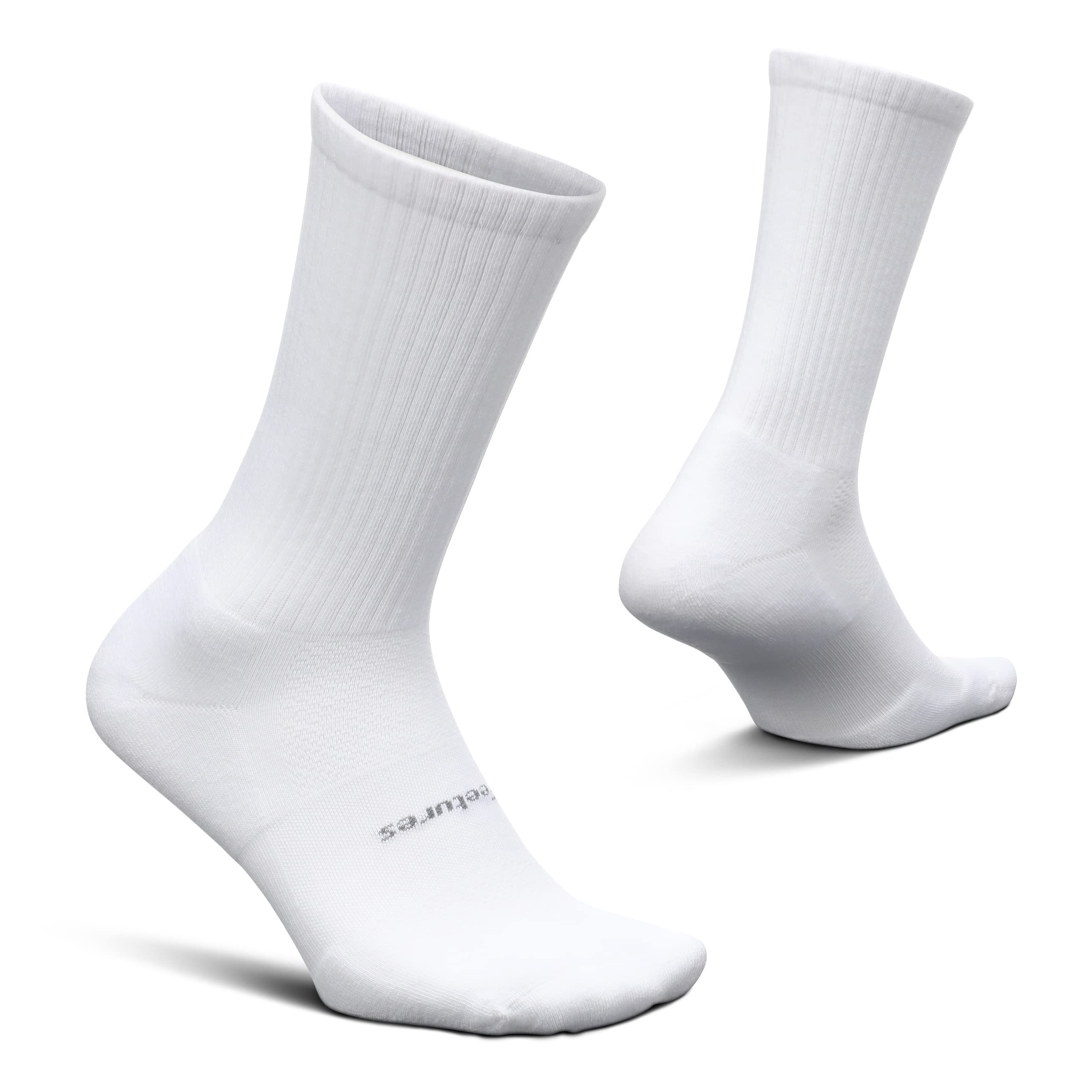Feetures Unisex High Performance Cushion Crew Sock (Large, White)