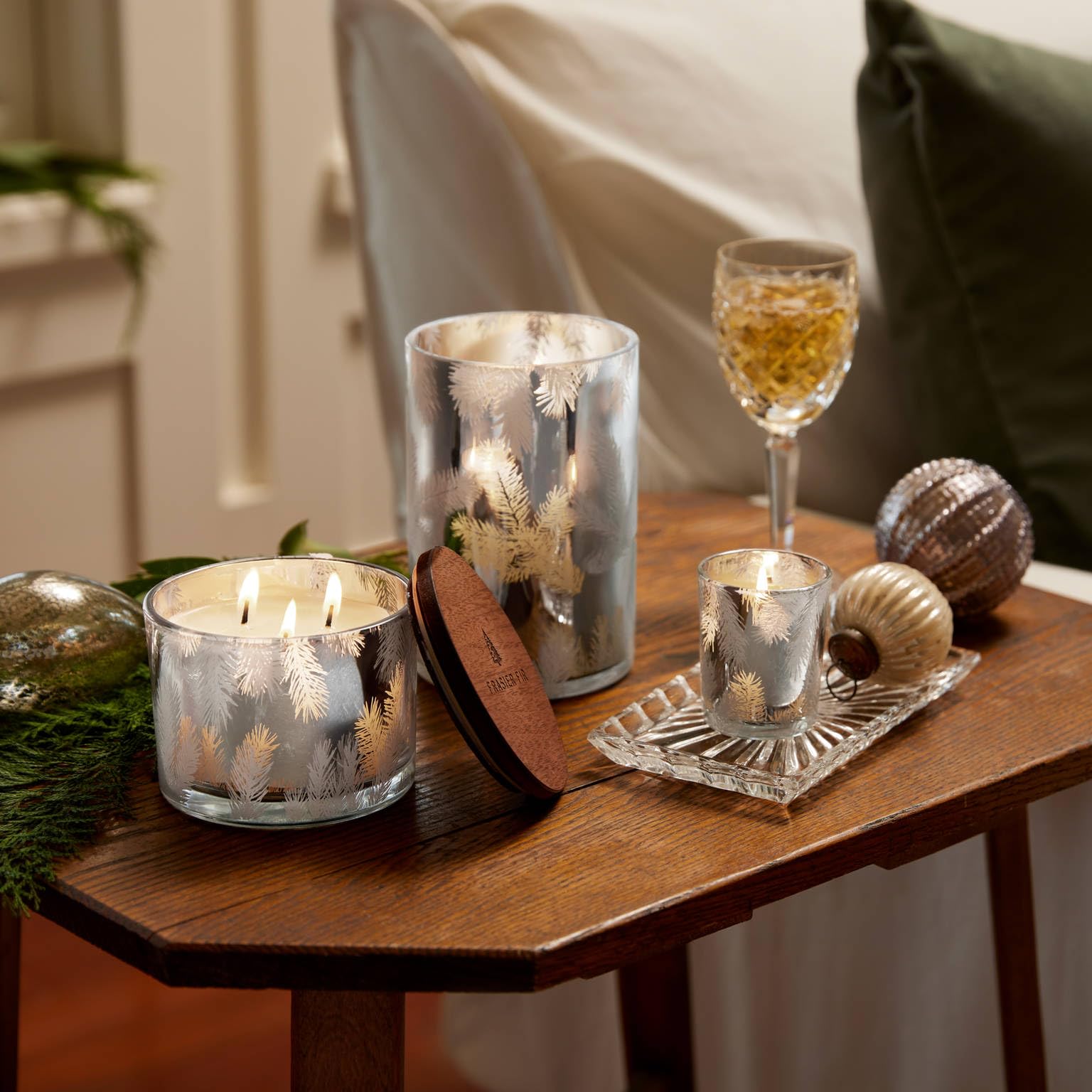 Thymes Luminary Frasier Fir Candle - Scented Candle - Luxury Home Fragrance - Home Decor & Bathroom Accessories - Frasier Fir Pine Scent - Silver Candle - 20 Oz